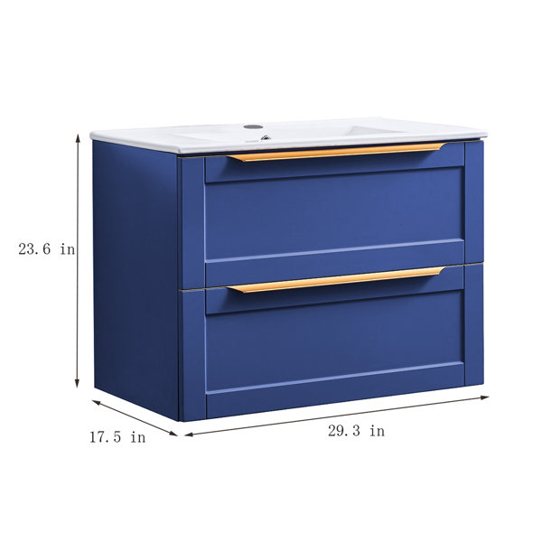 Mercer41 Monai 30'' Modern Blue Wall Mounted Single Bathroom Vanity Set ...