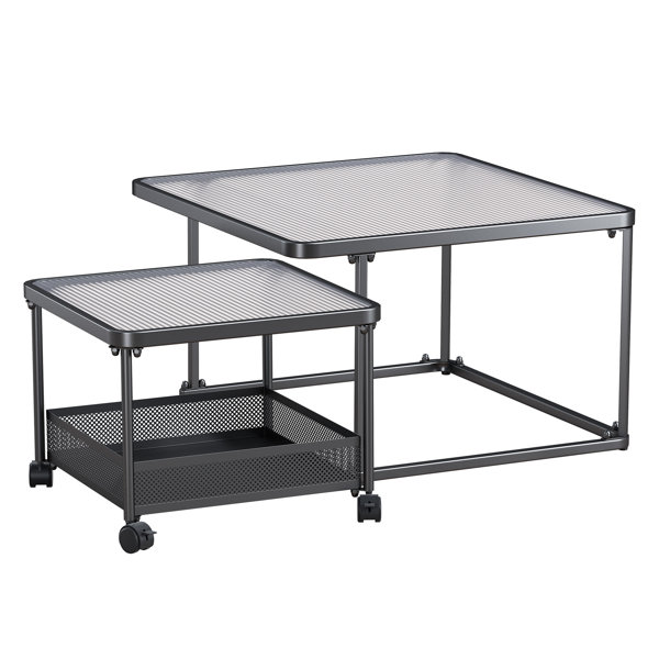 Latitude Run® 2-Piece Square Nesting Tables Set With Storage Basket And ...