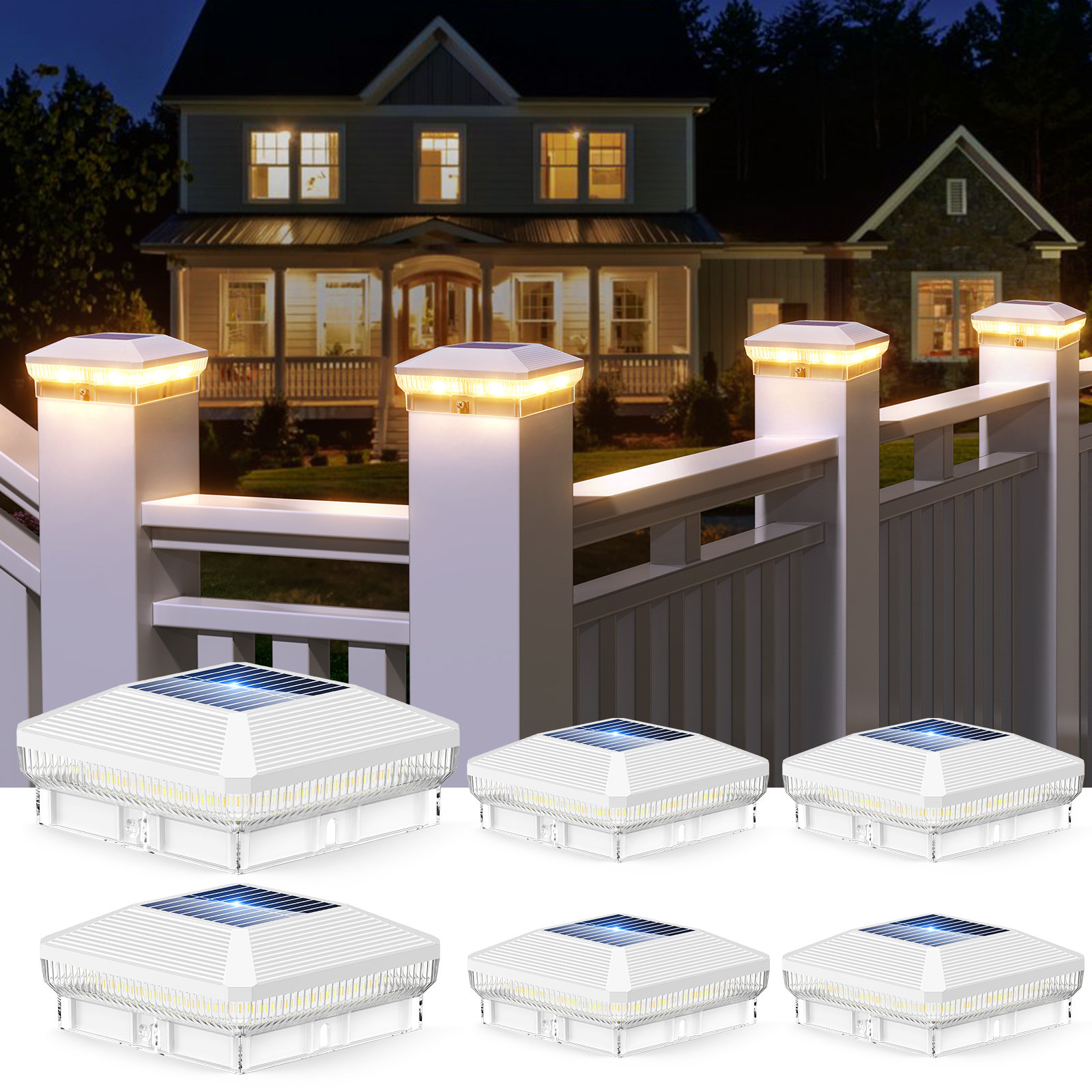 KOOPER Solar Post Cap Lights Outdoor, 6 Pack 40 Leds 4x4 Post Solar ...