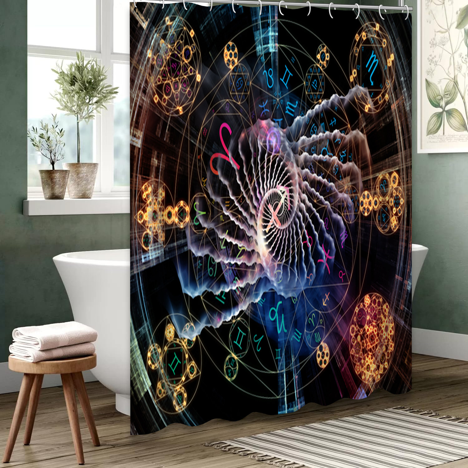 East Urban Home Series Backdrop Waterproof Shower Curtain,Zodiac and ...