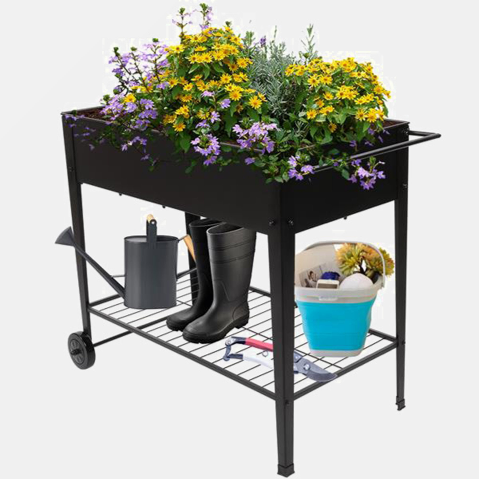 Go Peak Track Mobile Metal Raised Garden Bed Cart With Legs, Elevated ...