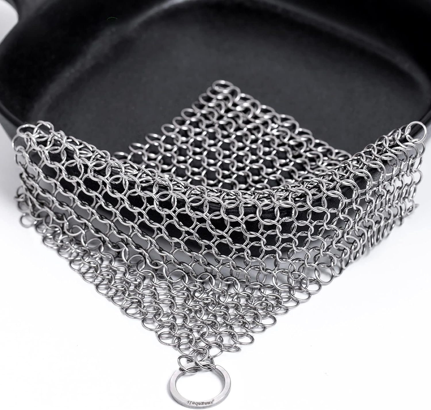 Amagabeli Cast Iron Cleaner 8"x6" Rectangle Chain Metal Scrubber with ...