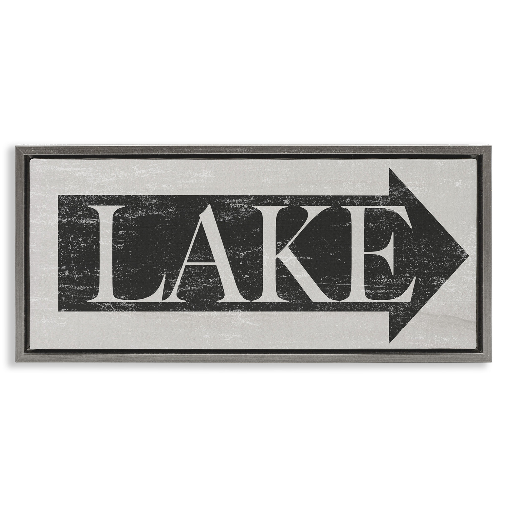 Trinx Distressed Lake Arrow Sign Framed Floater Canvas Wall Art by ...