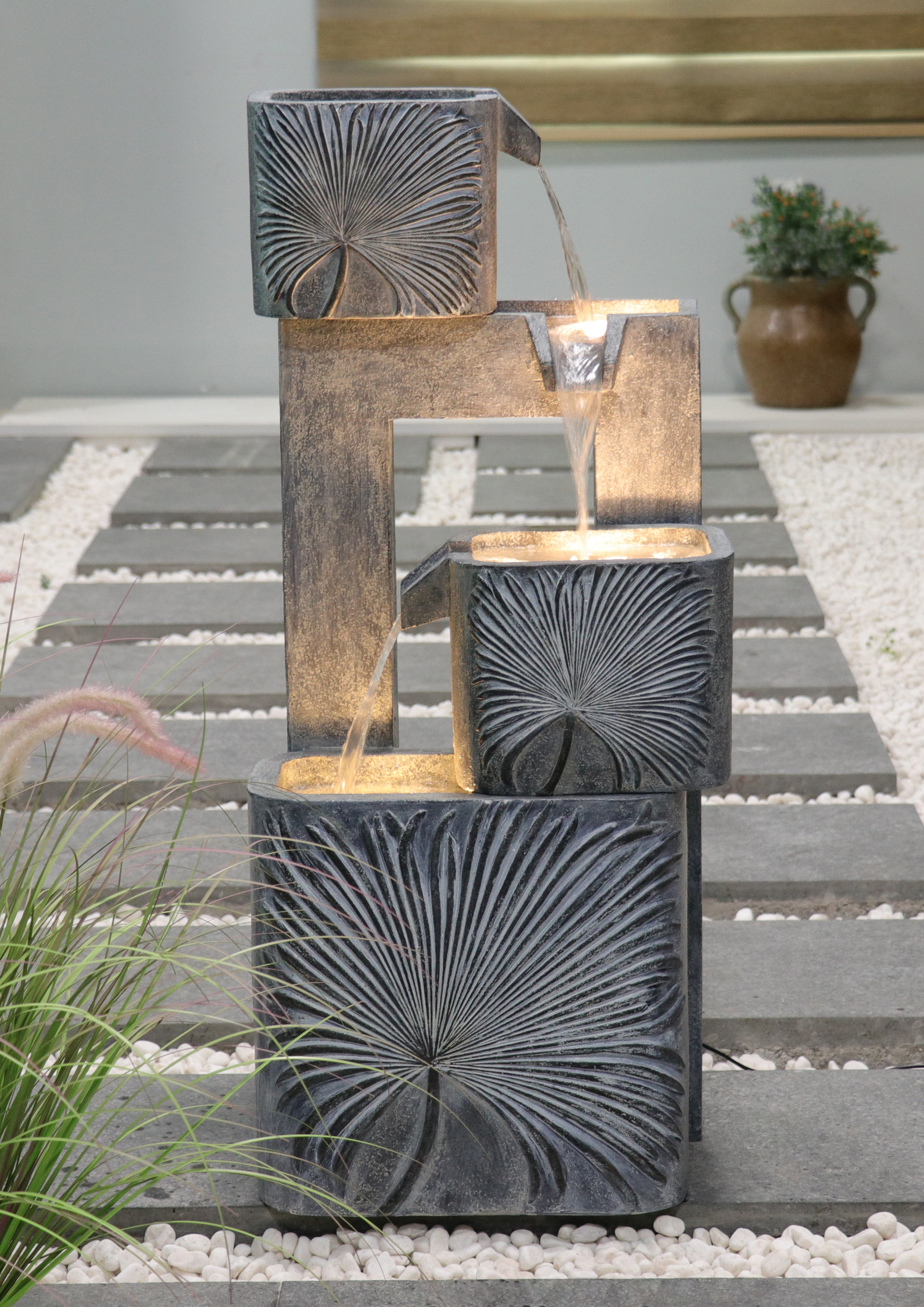 Hi-Line Gift Ltd. 3 Tiers Modern Cascading Water Fountain Outdoor with ...