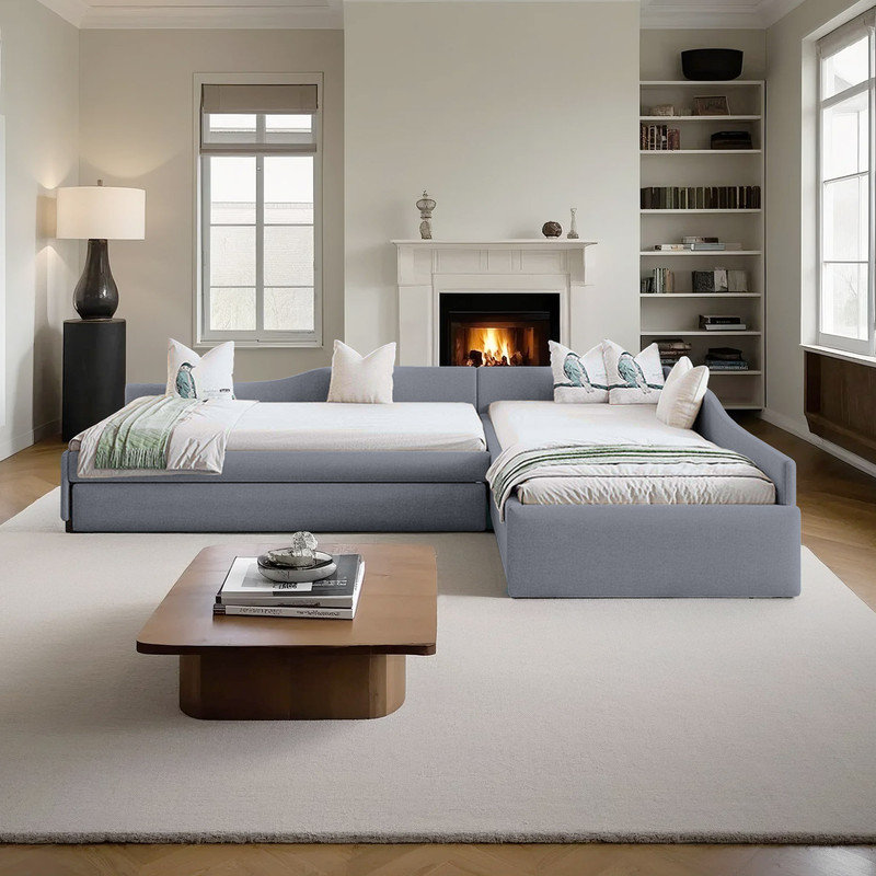 Hokku Designs L-Shaped Twin Daybed with Trundle & Storage Drawer ...