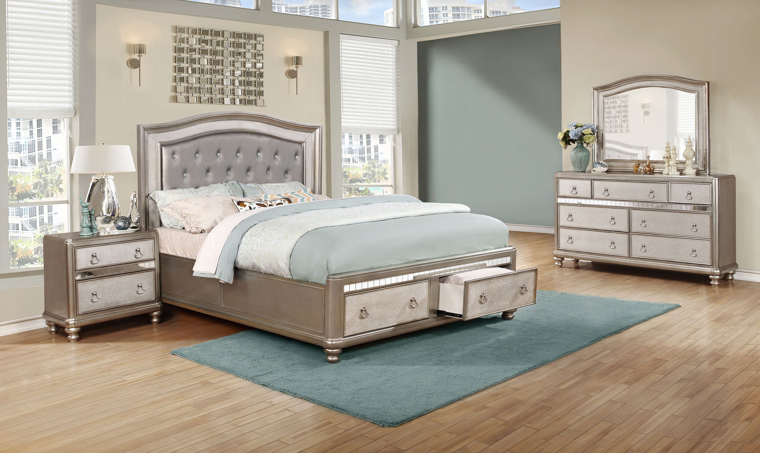 Rosdorf Park Bling Game 4-Piece Bedroom Set Metallic Platinum | Wayfair