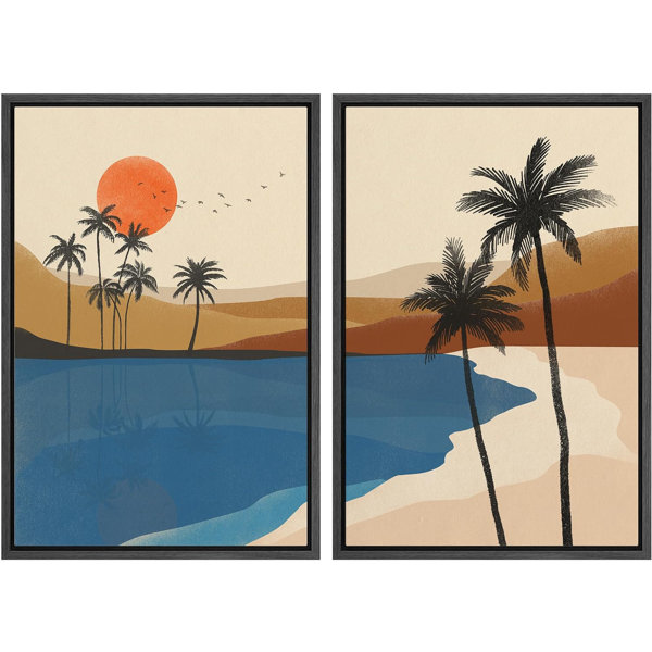 IDEA4WALL Palm Tree Oasis Desert Framed On Canvas 2 Pieces Print | Wayfair