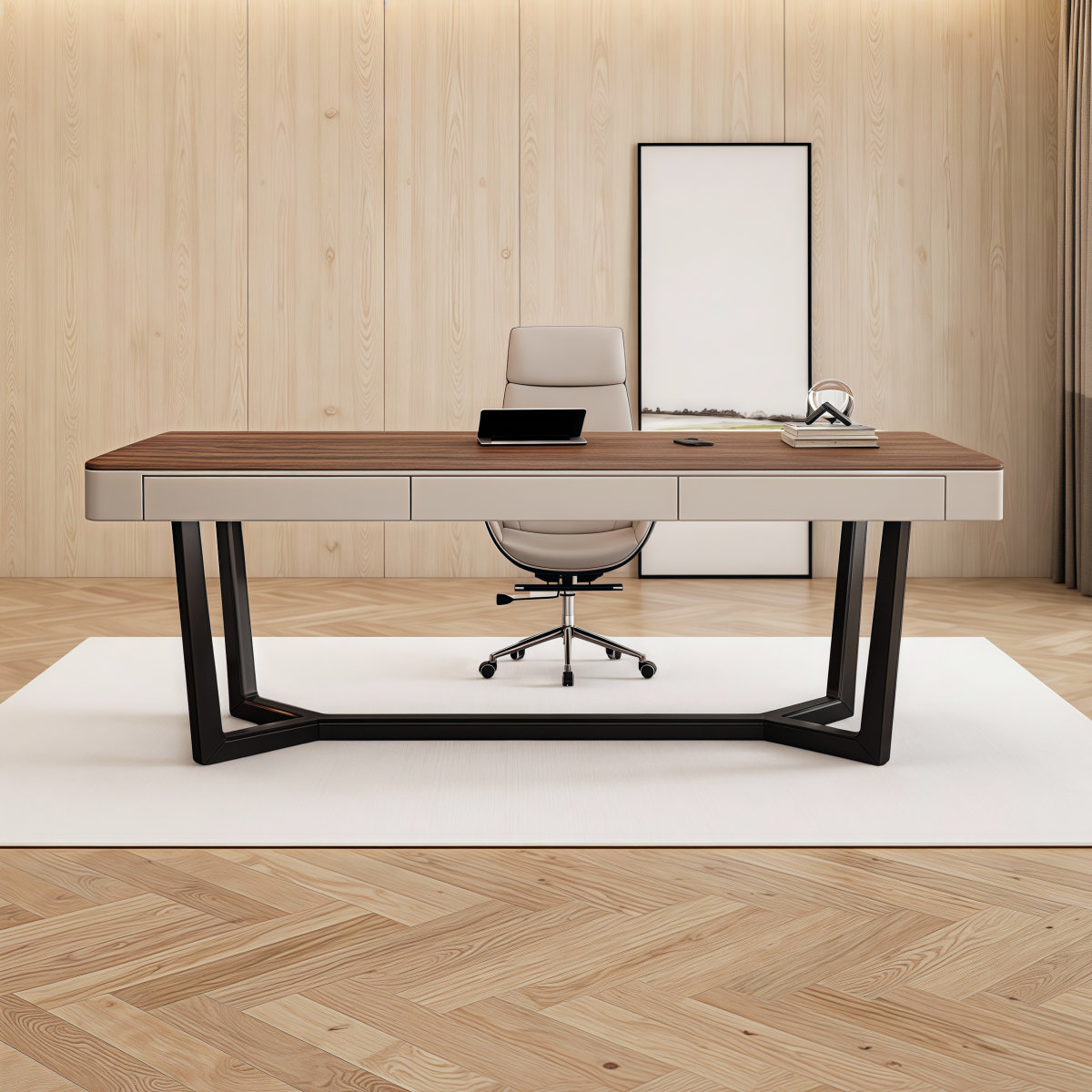 Hokku Designs Modern Wooden Writing Desk with Y-Shaped Trestle | Wayfair