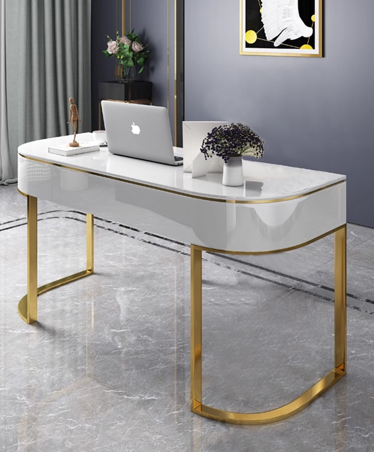 Stella Trek Luxury Sintered Stone Tabletop Writing Desk with Metal Base ...