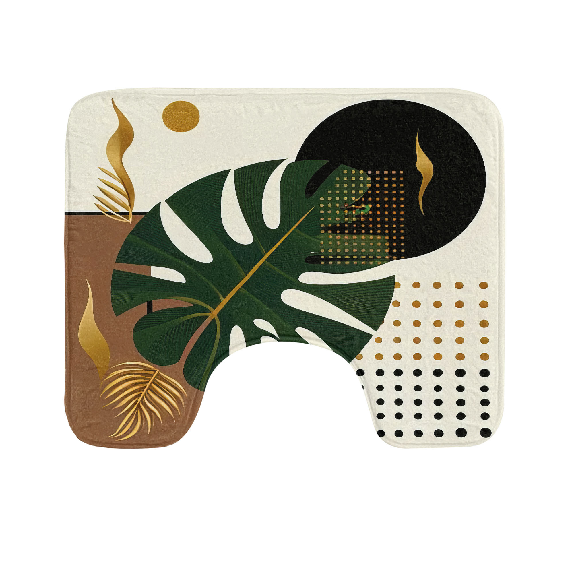 East Urban Home Monstera Toilet Mat U-Shape Bathroom Rug 20" Dark Green ...