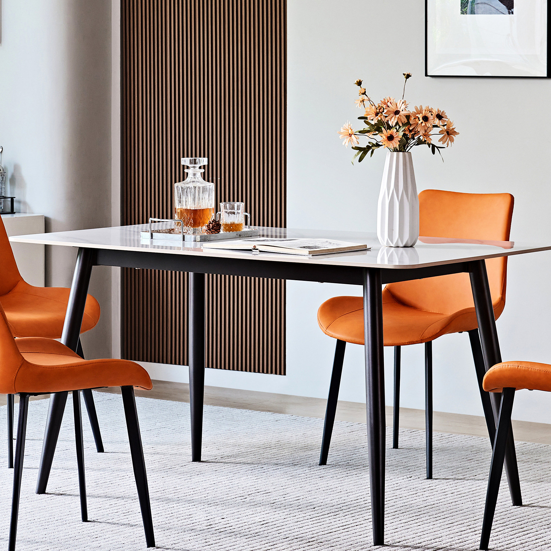 Latitude Run® Rectangular 1.6M Stone Dining Table With Strong Metal ...