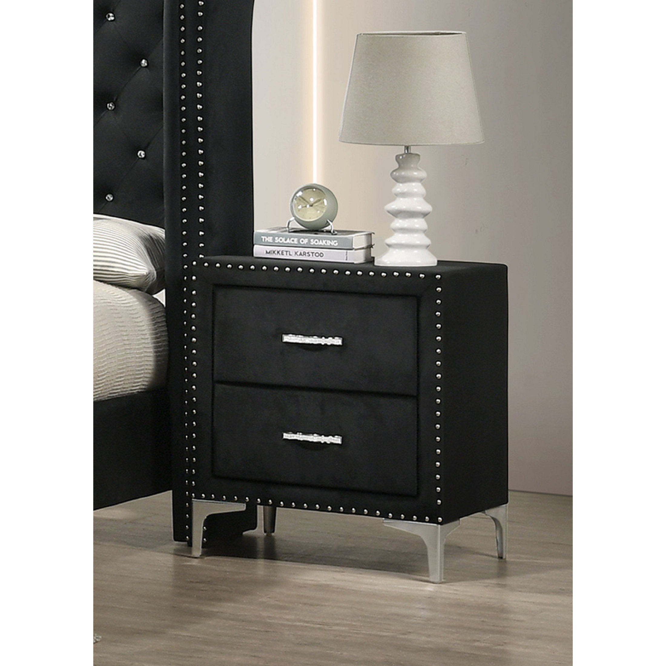 Latitude Run® Glam Fabric Upholstered 2-Drawer Nightstand with Nailhead ...