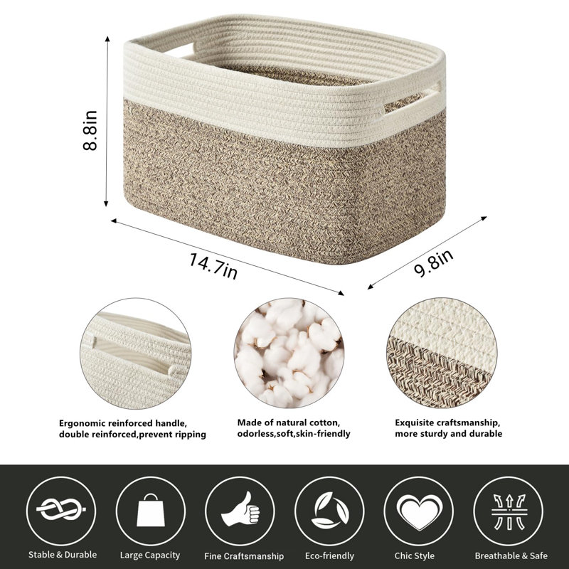 Gracie Oaks 3-Pack Woven Cotton Rope Storage Baskets – Decorative And ...