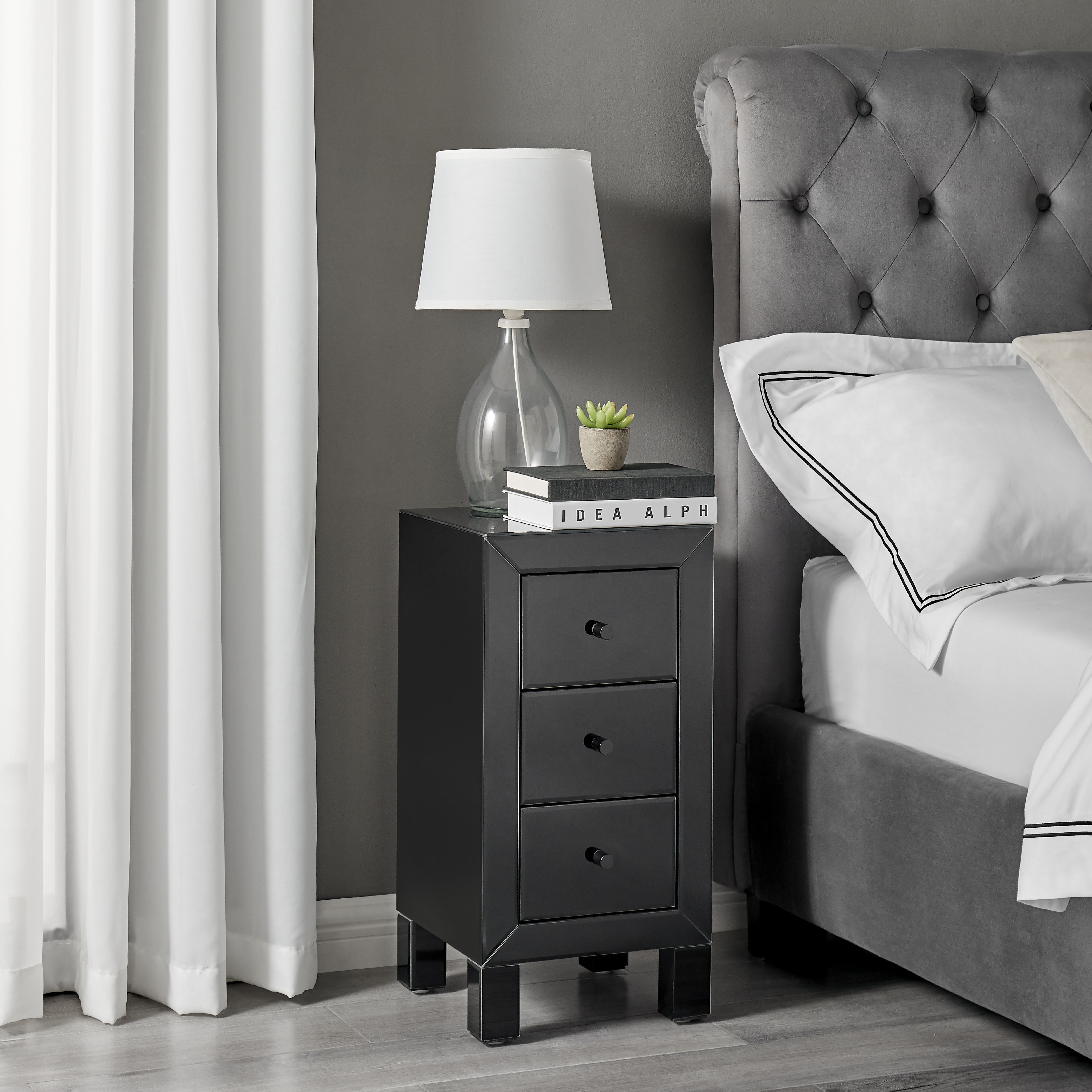 Latitude Run Nekizia Small Slimline 3 Drawer Mirrored Bedside Cabinet ...