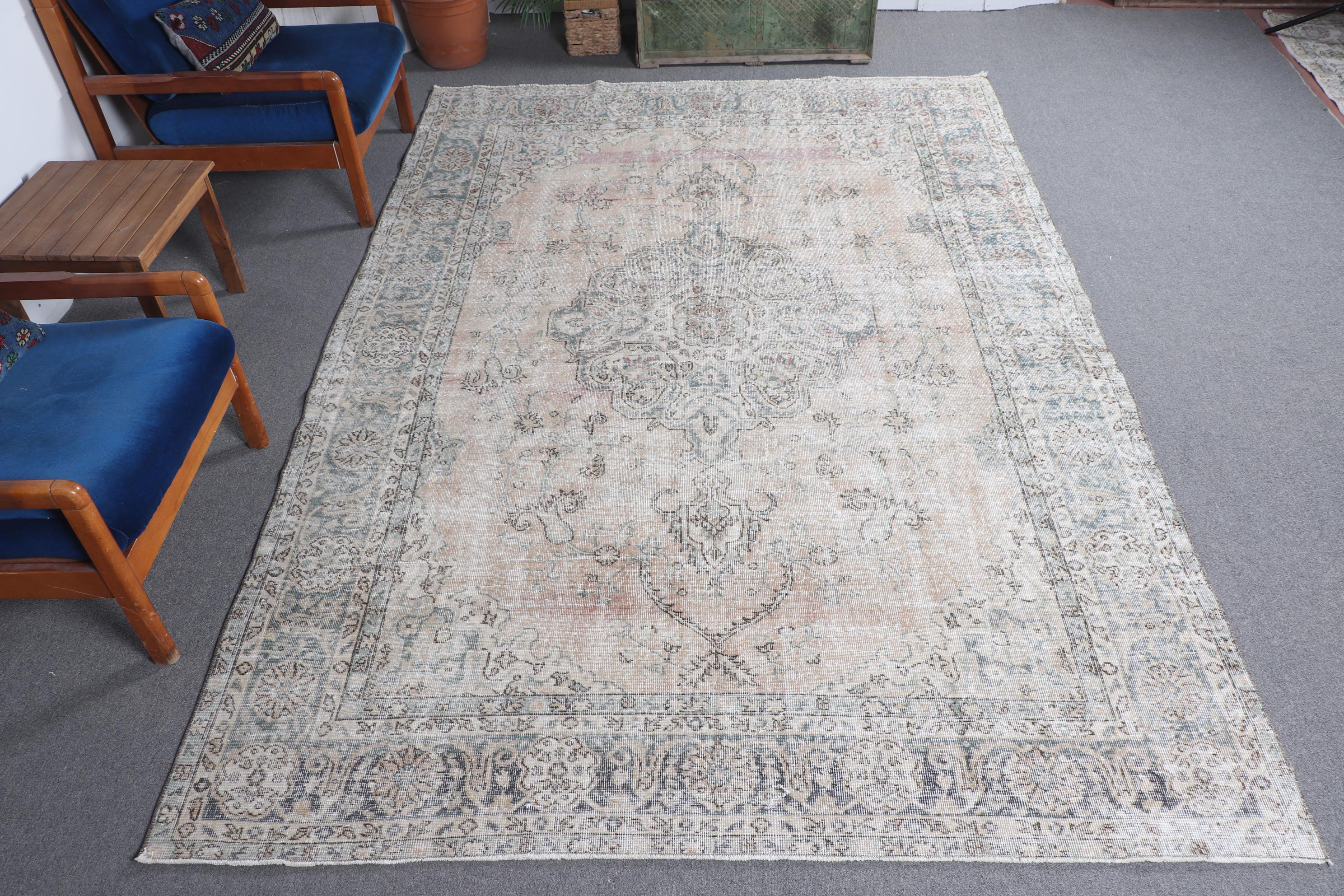 Bungalow Rose Large Vintage Turkish Oushak Rug in Neutral Scandinavian ...