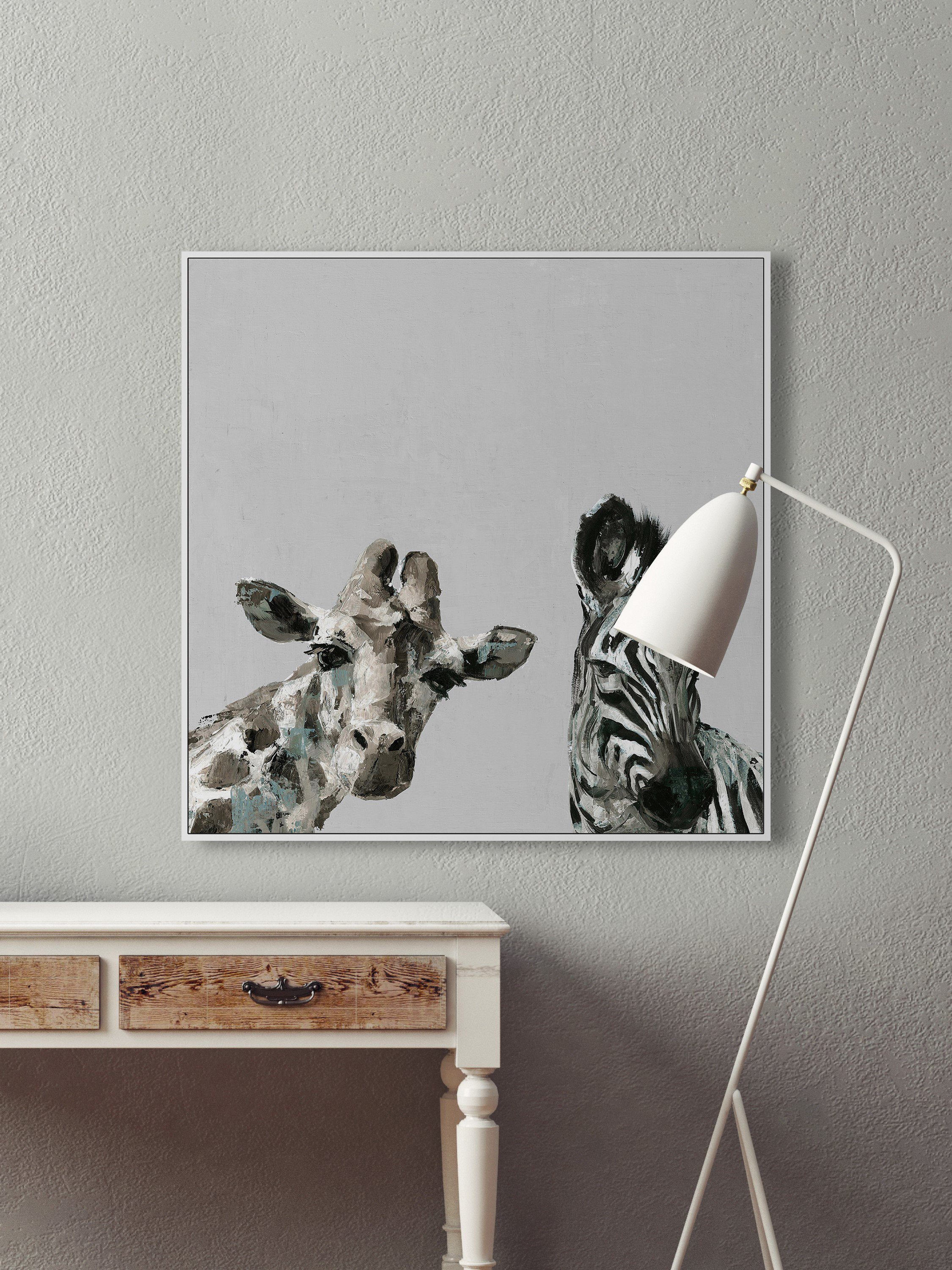 Marmont Hill Giraffe and Zebra IV Print on Wrapped Canvas | Wayfair