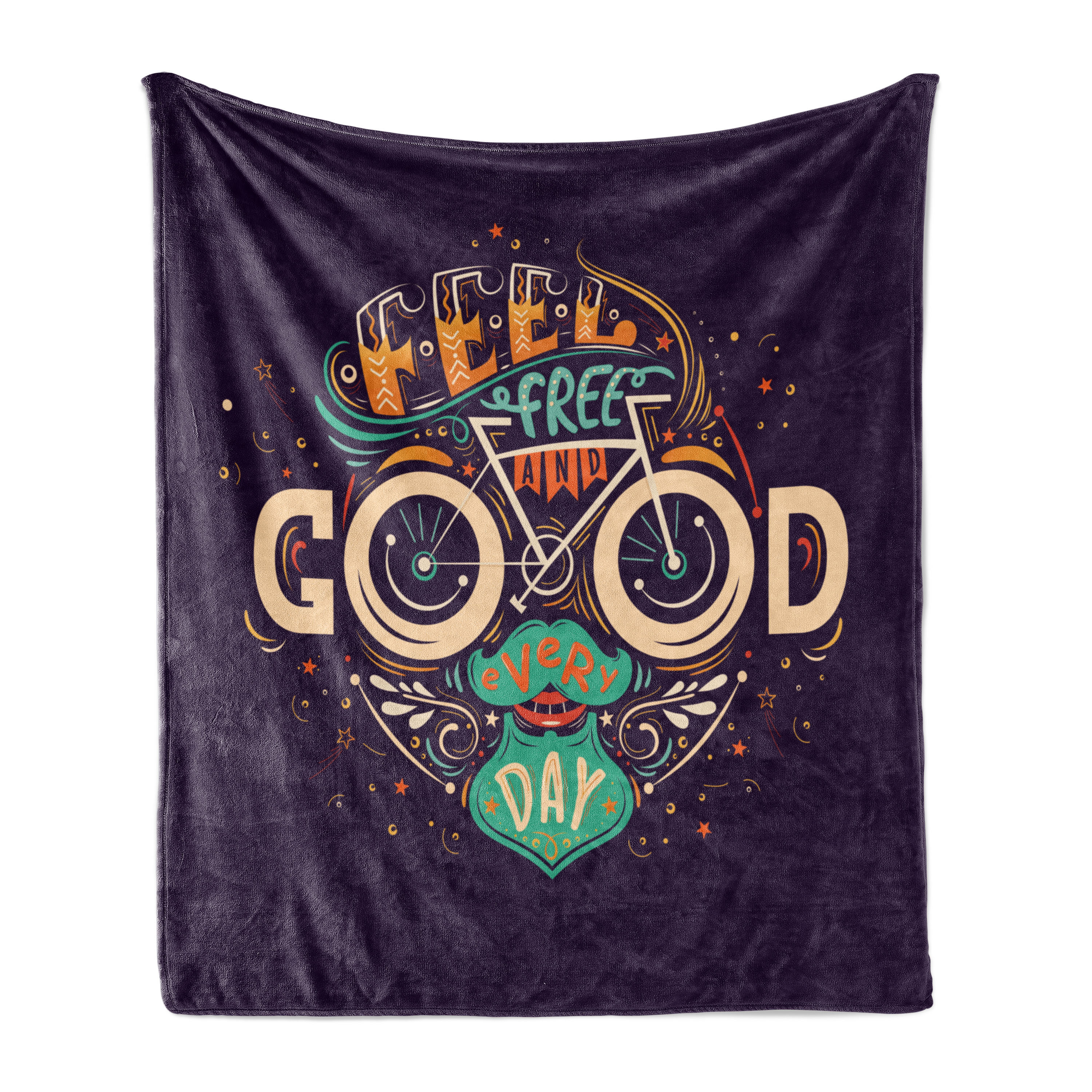 Ambesonne Saying Fleece Throw Blanket Human Face Mustache Bike Multicolor | Wayfair