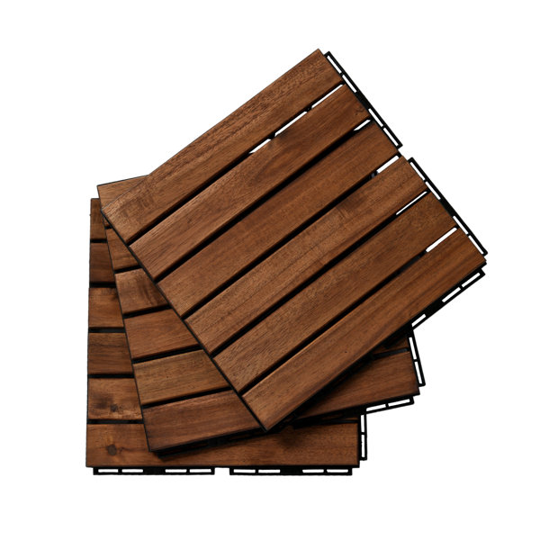 iYofe 12" x 12" Square Wood Flooring Tiles, Acacia Interlocking, Deck ...