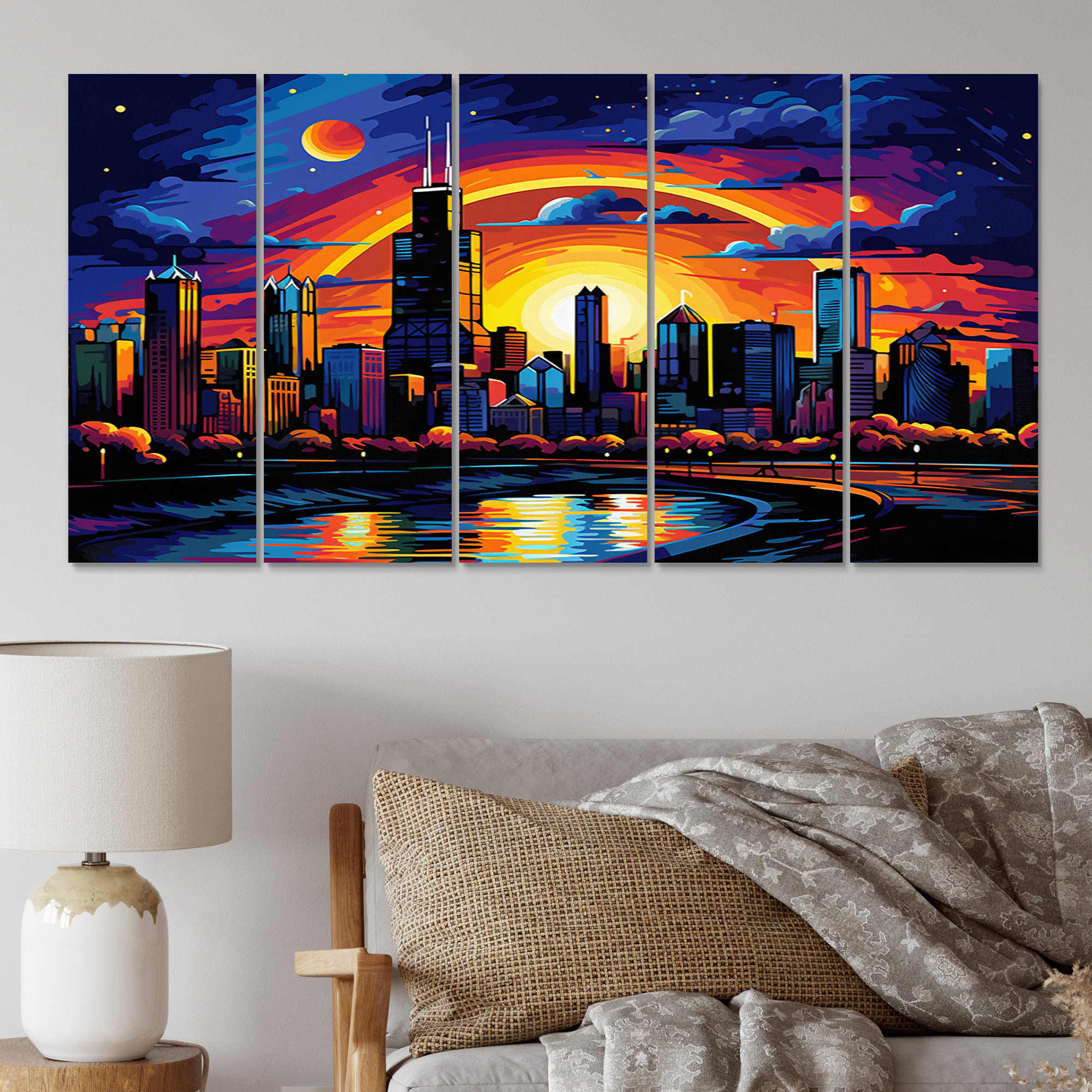 Ebern Designs Chicago Popart I - Chicago Wall Decor - 5 Equal Panels ...