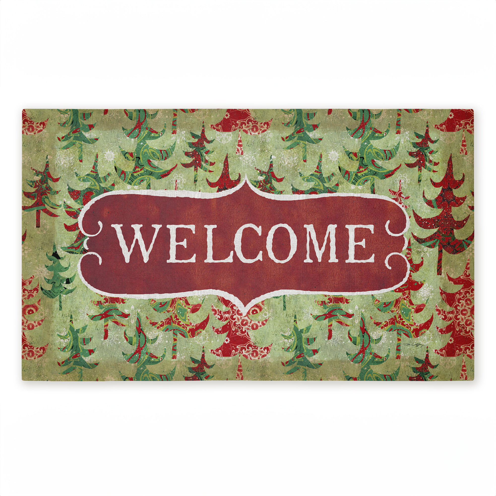 Highland Dunes Antique Welcome Whimsical Trees Printed Outdoor Door Mat ...