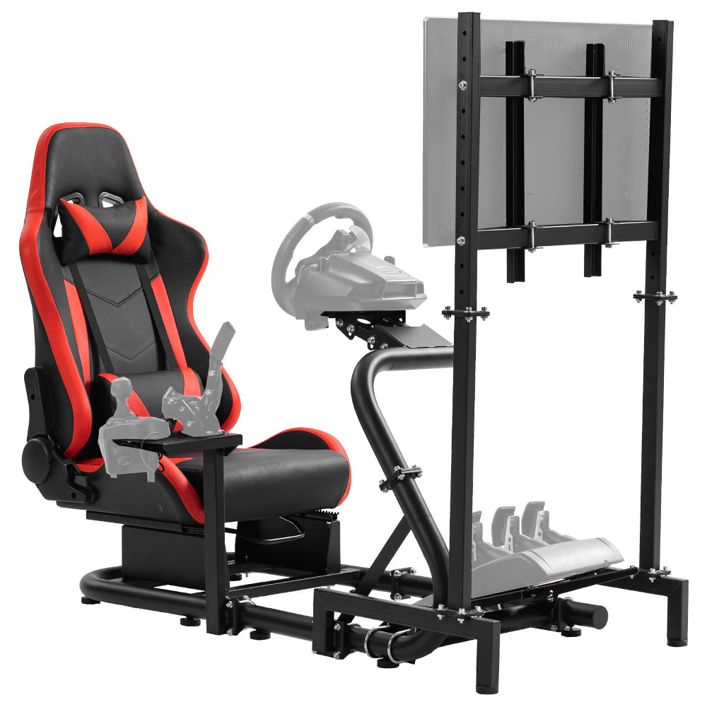 Inbox Zero Anman Racing Sim Cockpit with Red Seat & TV Stand Fit ...