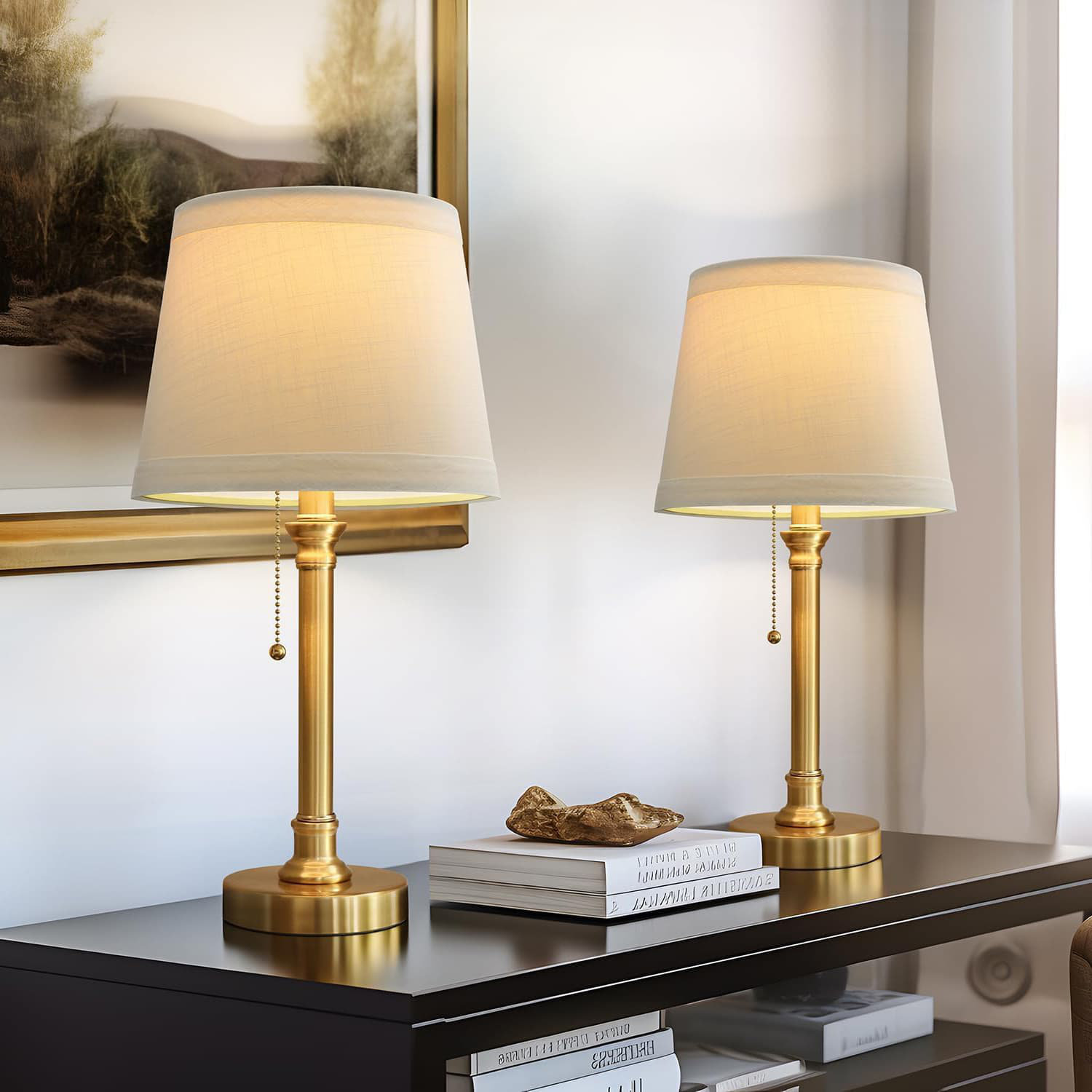 House of Hampton® Liuben Modern Golden Brass Table Lamp Set Of 2 ...