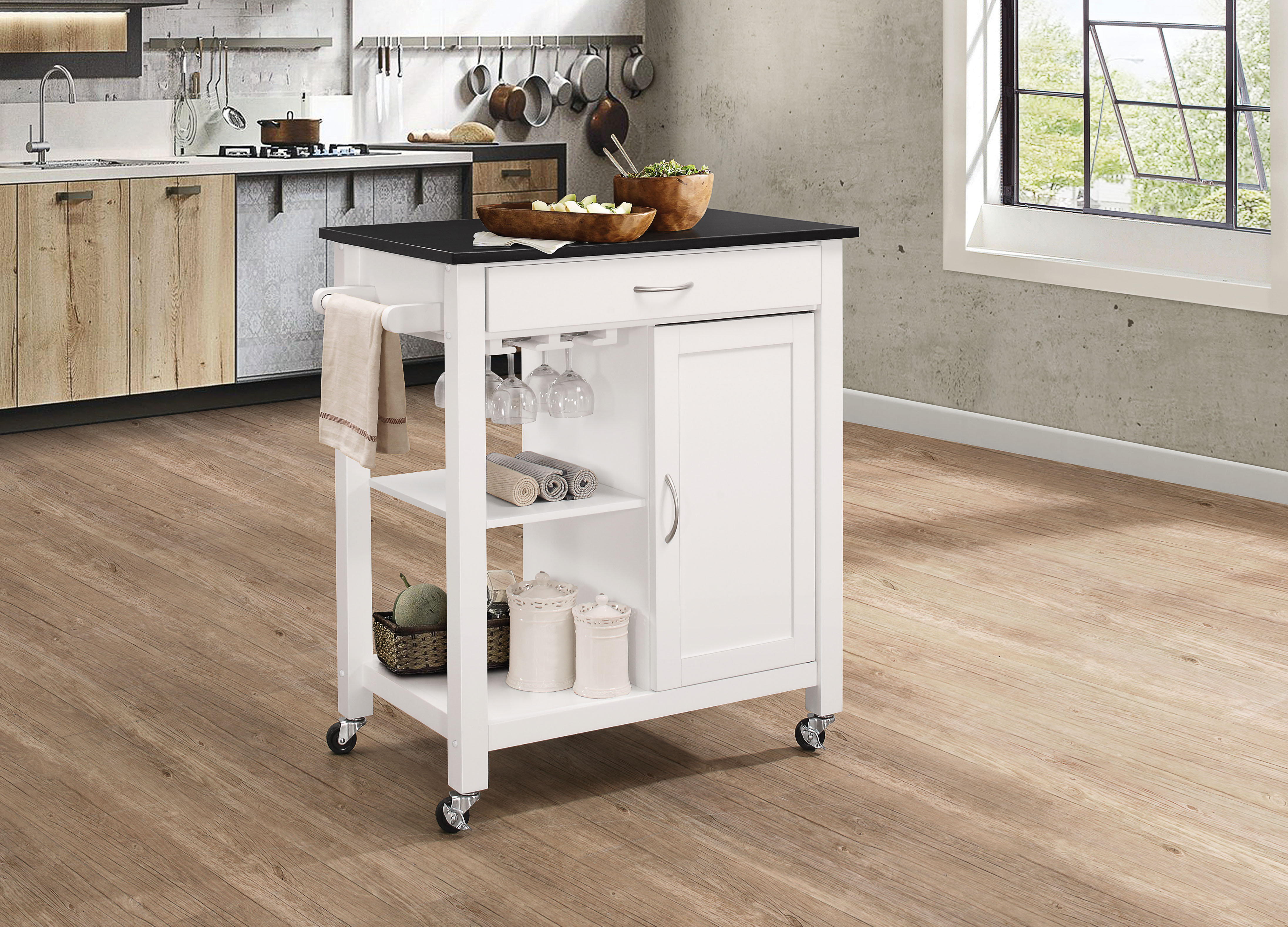 Latitude Run® Glenisle Contemporary 1-Door Rectangular Kitchen Cart in ...