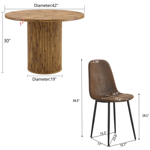 17 Stories 42"L Round Mordern Pedestal Fluted Dining Table Set For 4-6 ...