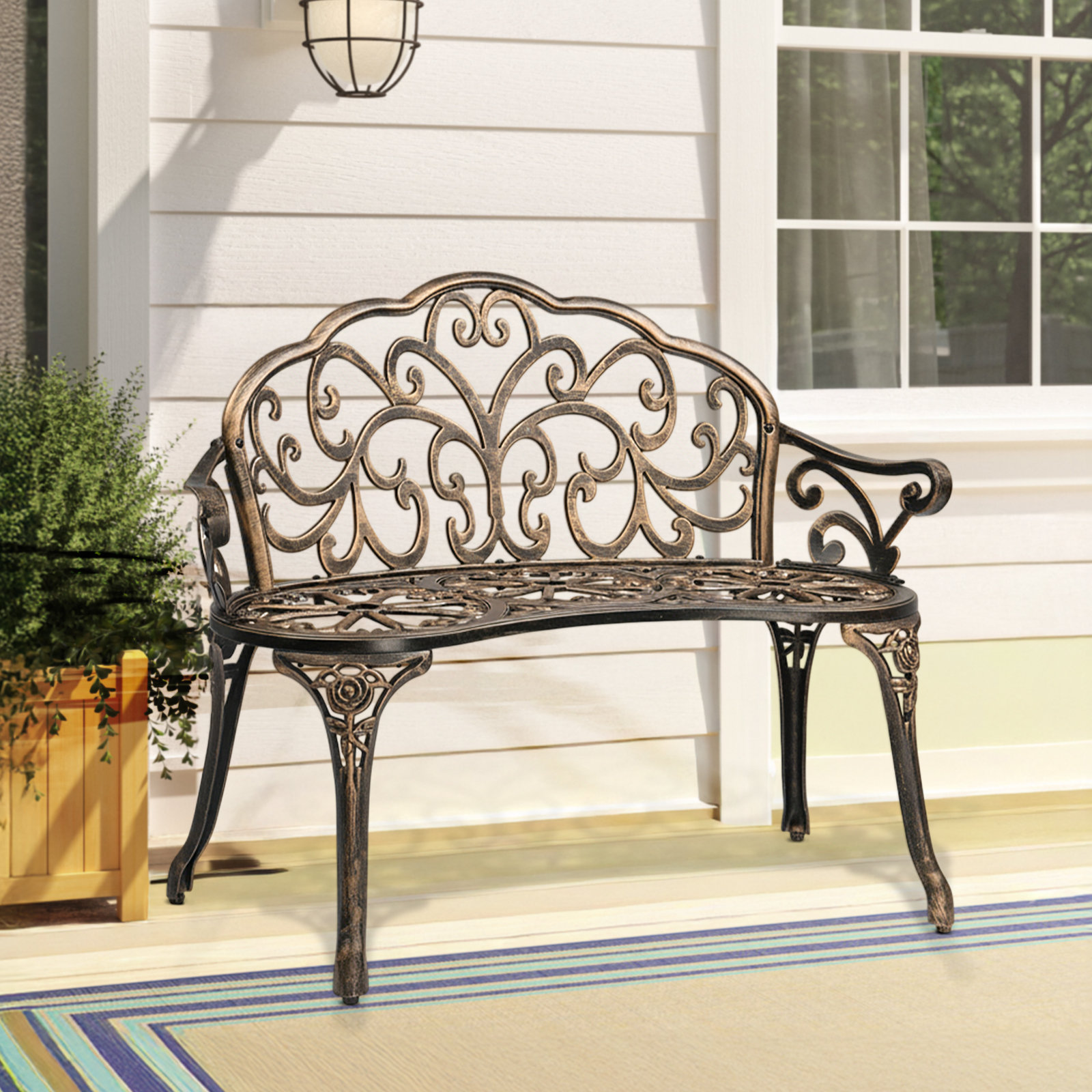 Astoria Grand 38.5-Inch Cast Aluminum Garden Bench | Wayfair