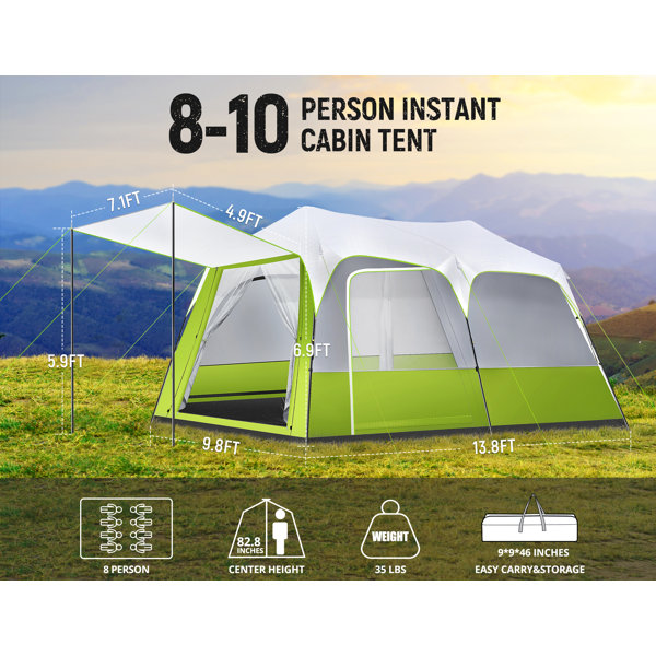 ANGGREK Cabin Tent for Camping with 1-Minute Setup, 8/10 Person Instant ...
