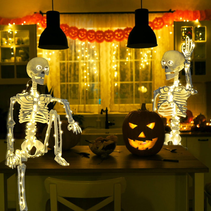 The Holiday Aisle® Light Up Posable Halloween Skeleton Duo - 40 Inches ...