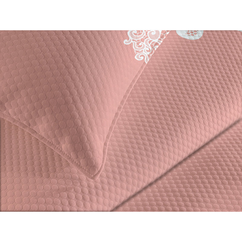 Ambesonne Peach Bedspread Set Floral Wedding Theme Coral White | Wayfair