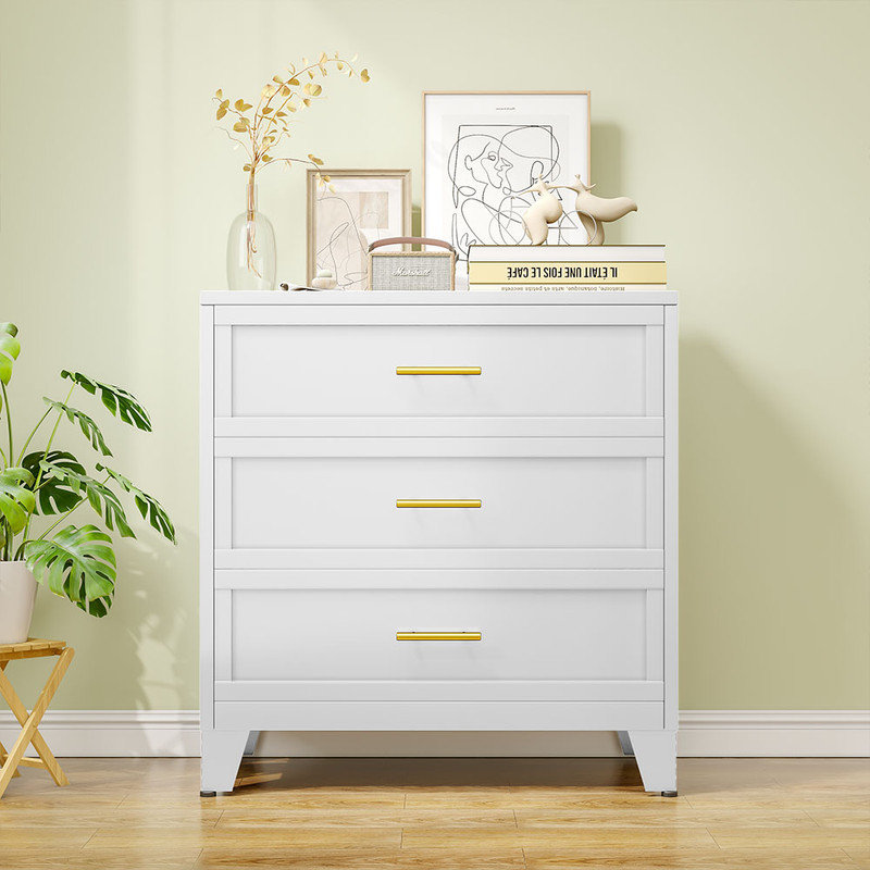 WINIOWA Metal Modern 3 Drawer Dresser Chest Storage Cabinet For Bedroom ...