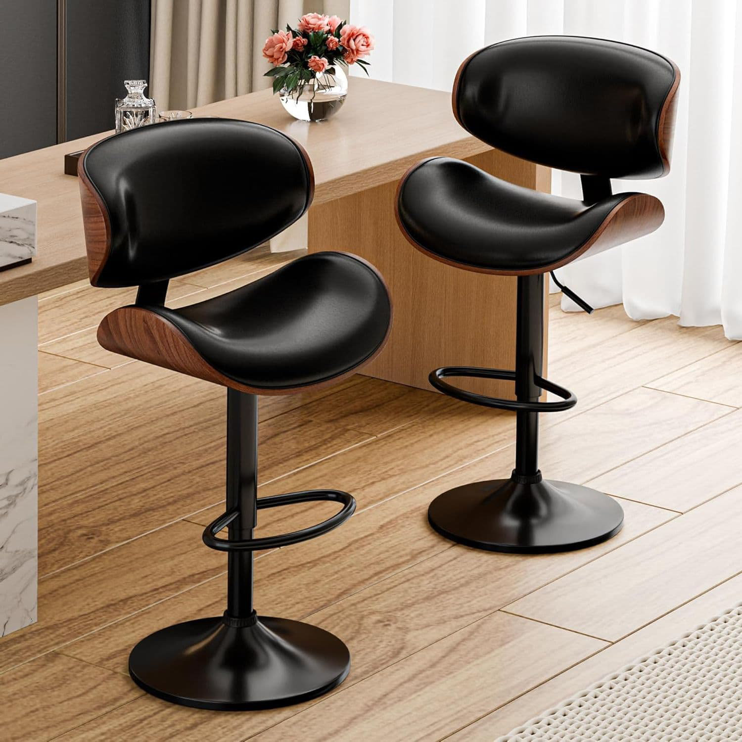 Corrigan Studio® 2-Piece Adjustable Swivel Leather Bar Stools | Wayfair