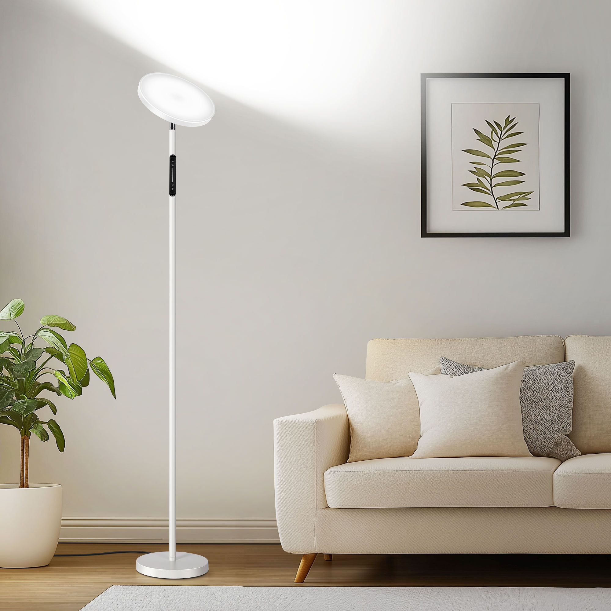 Wrought Studio™ RGB Modern Torchiere Standing Lamp with APP, Remote and ...