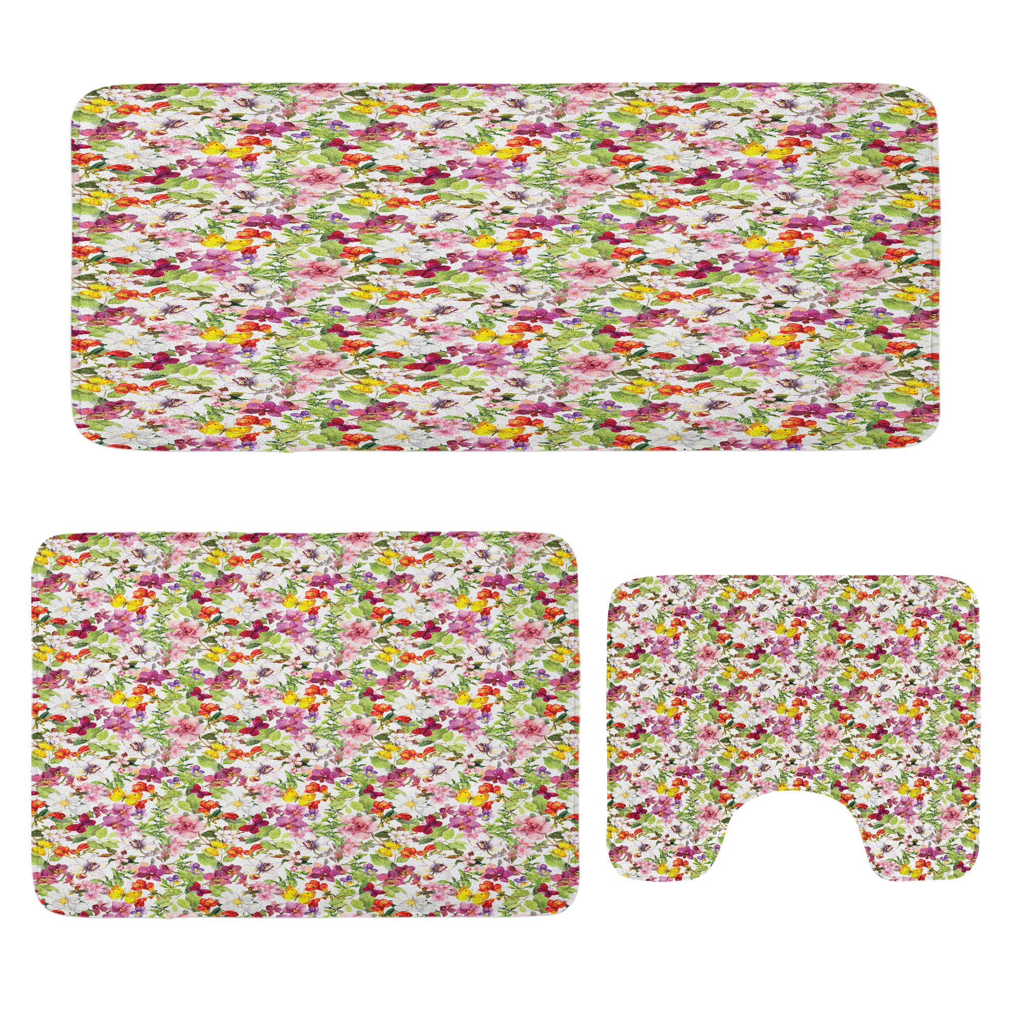 East Urban Home Retro Bathroom Rug Set 3 Pieces U-Shape & Rectangle ...