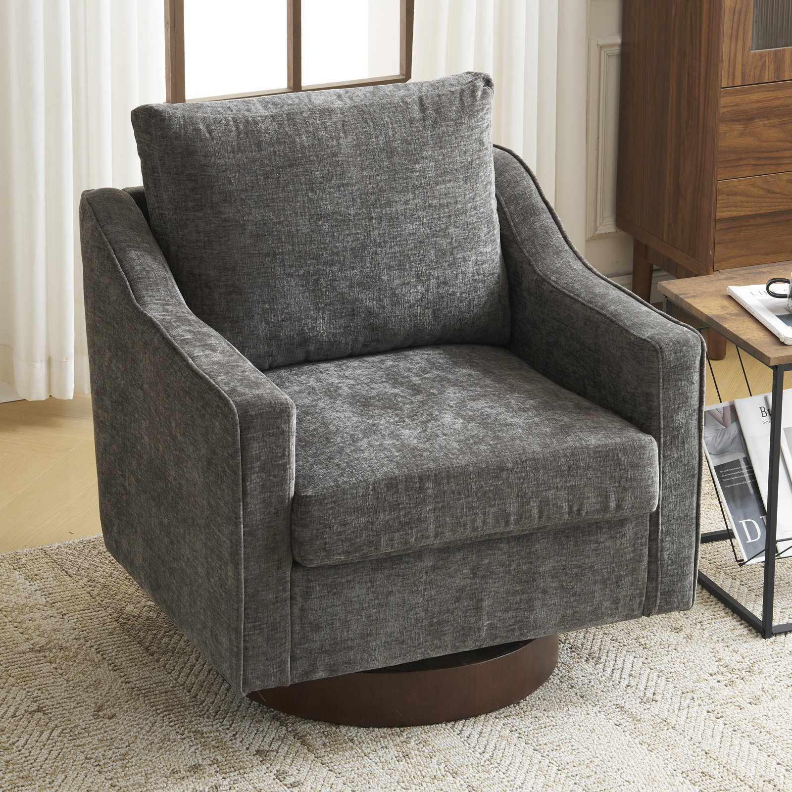 Latitude Run® Chenille Living Room Swivel Barrel Accent Chair | Wayfair