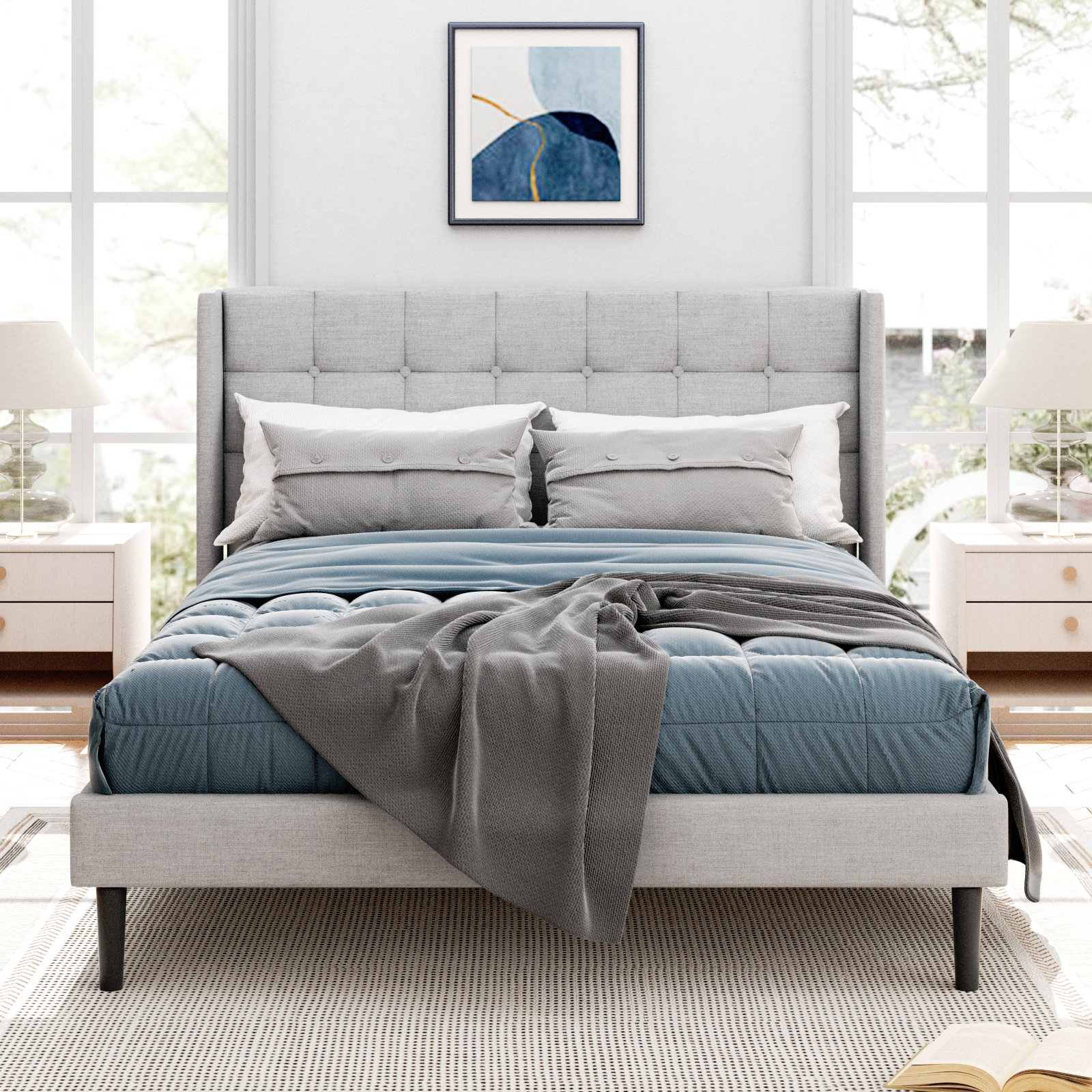 Ebern Designs Seon Linen Upholstered Platform Bed with Winback ...