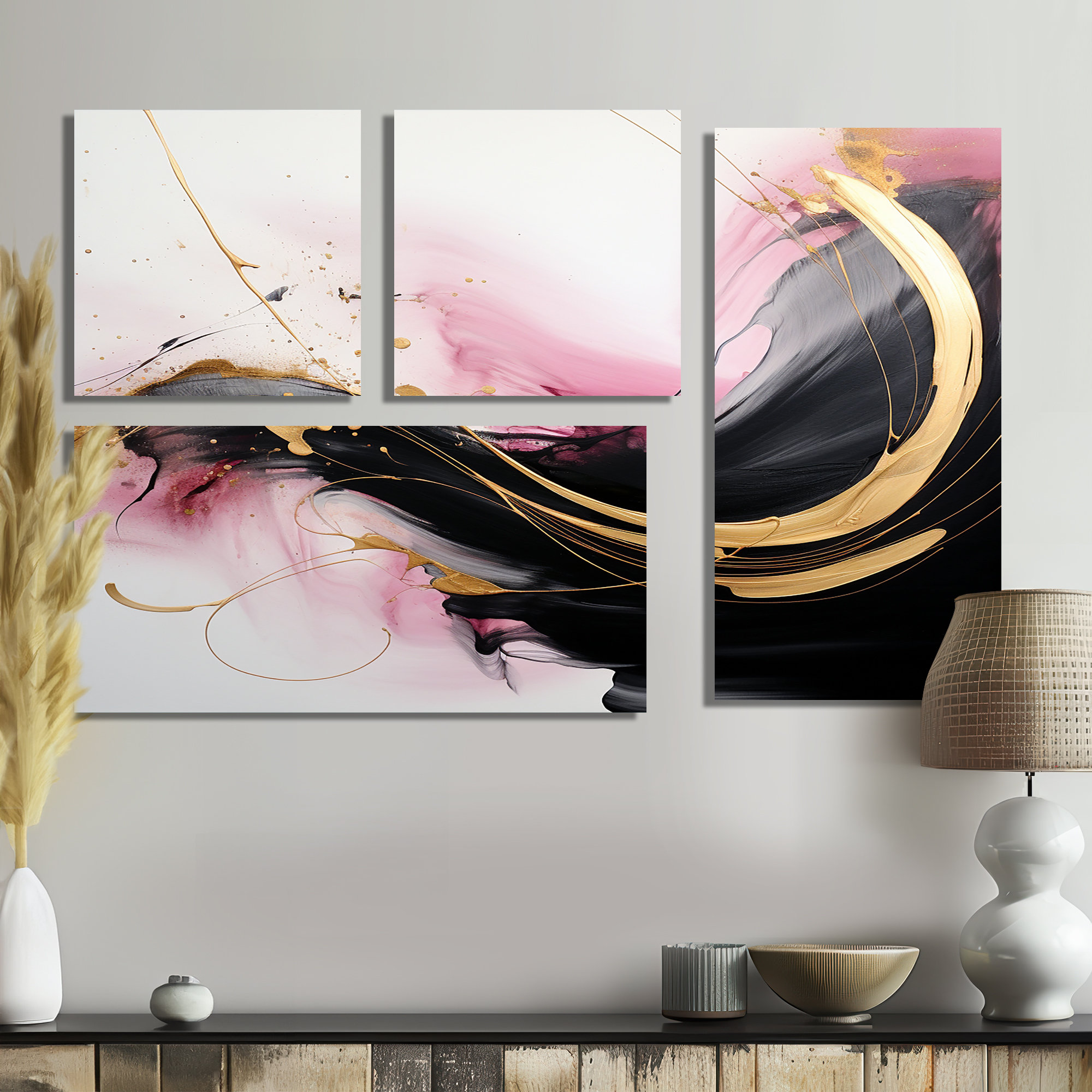 Mercer41 Abstract Wave Pink I - Large Abstract Painting Wall Art 4 ...