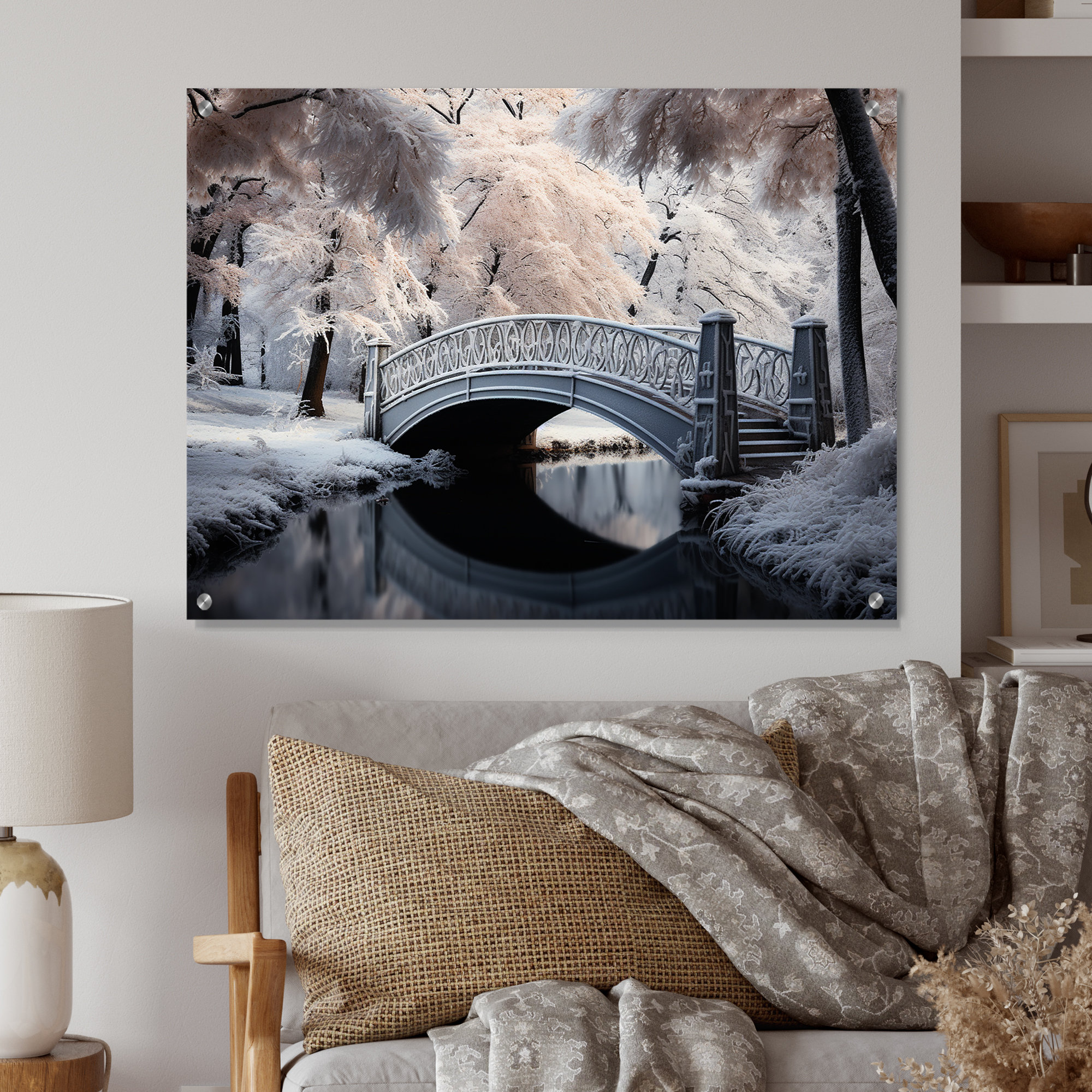 Design Art White Bridge In Winter II - Bridges Acrylic Wall Art Decor ...