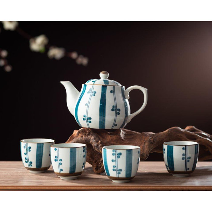 Winston Porter Jveon 18.5oz. Striped Teapot Set For 4 | Wayfair