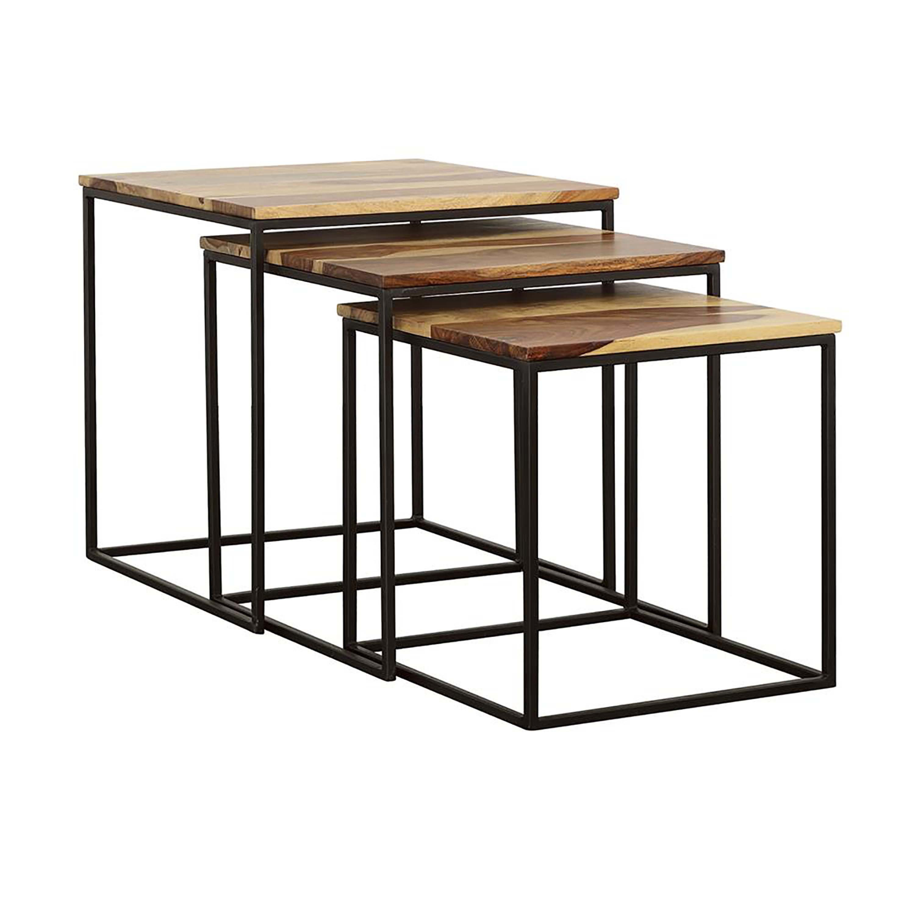 17 Stories Natural and Black 3-piece Nesting Table | Wayfair