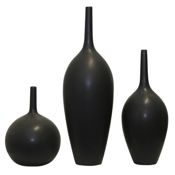 Brayden Studio® Porter Vases - Set of 3 - Black Finish on Ceramic | Wayfair
