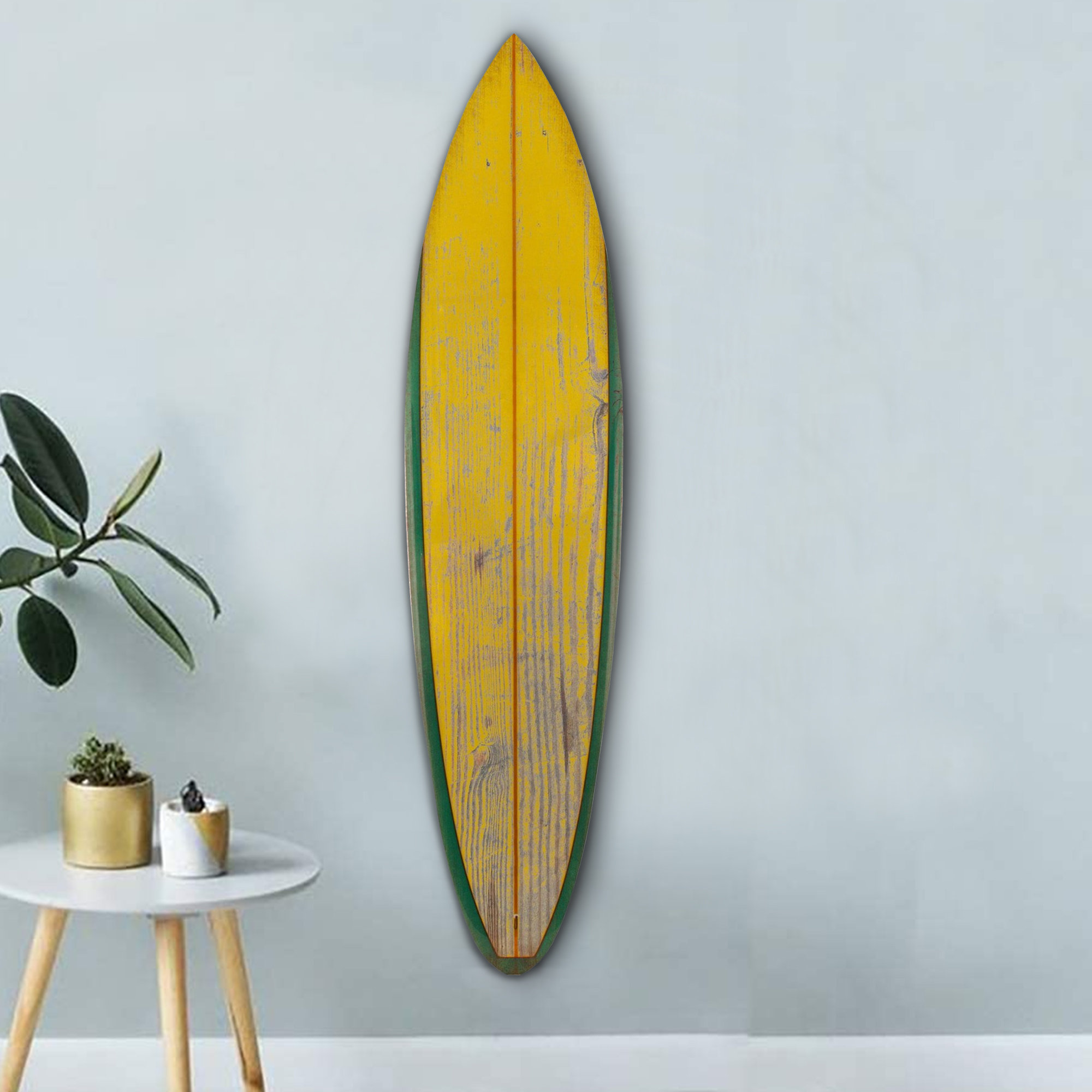 Highland Dunes 76" X 18" X 1" Distressed And Rustic Yellow Surfboard ...