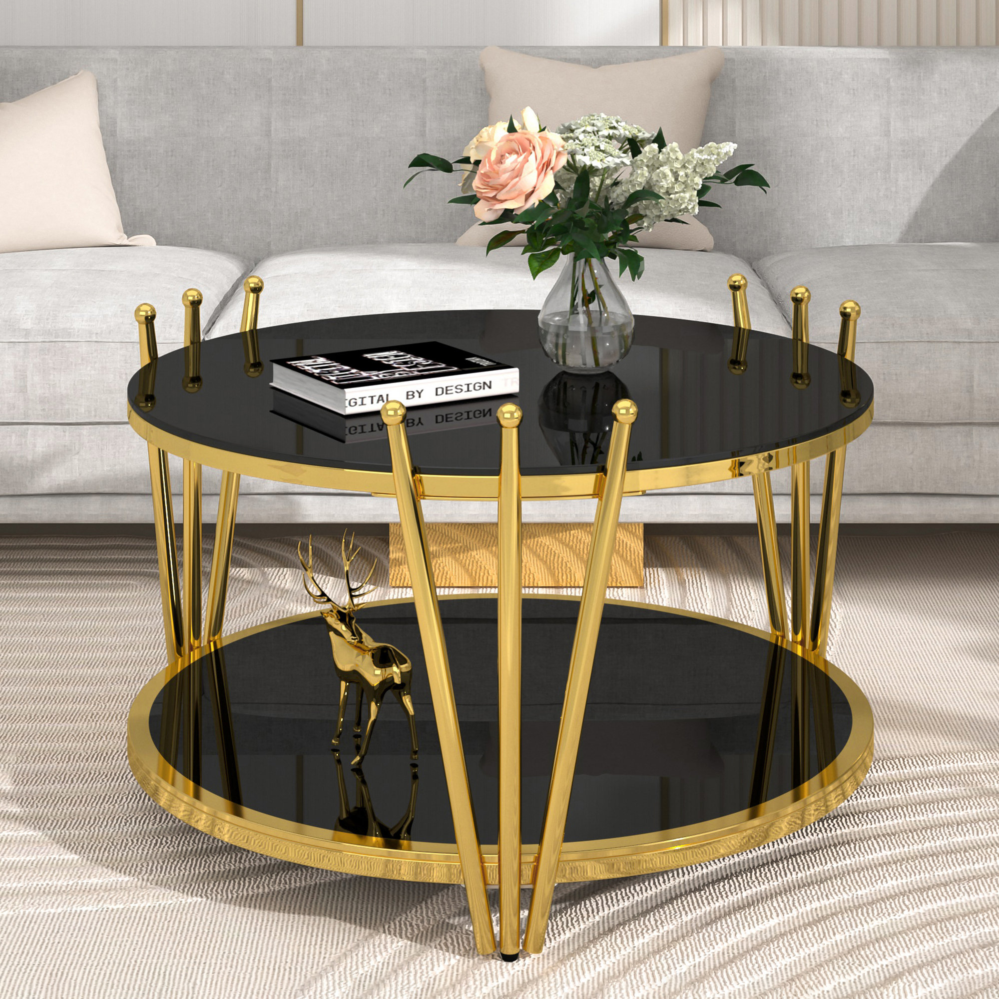 Mercer41 Seja 31.5" Wide 2-Tier Glass Top Round Coffee Table For Living ...