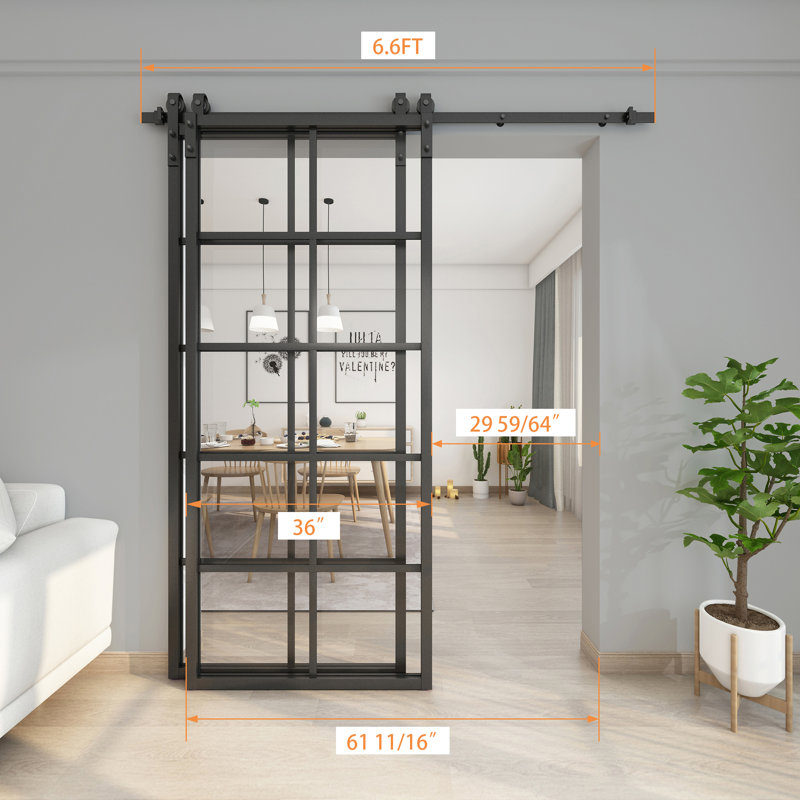 JUBEST Double Glass Bypass Barn Door with Installation Hardware Kit ...
