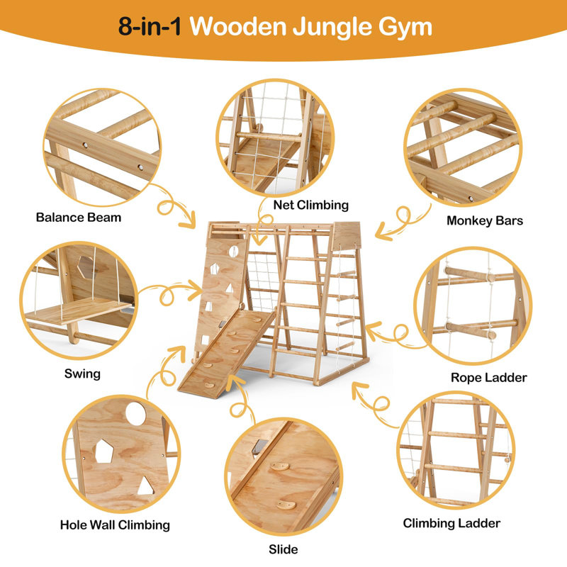 Jovego 58'' 8-in-1 Indoor Wood Toddler Climber,Sports Climber,Backyard ...