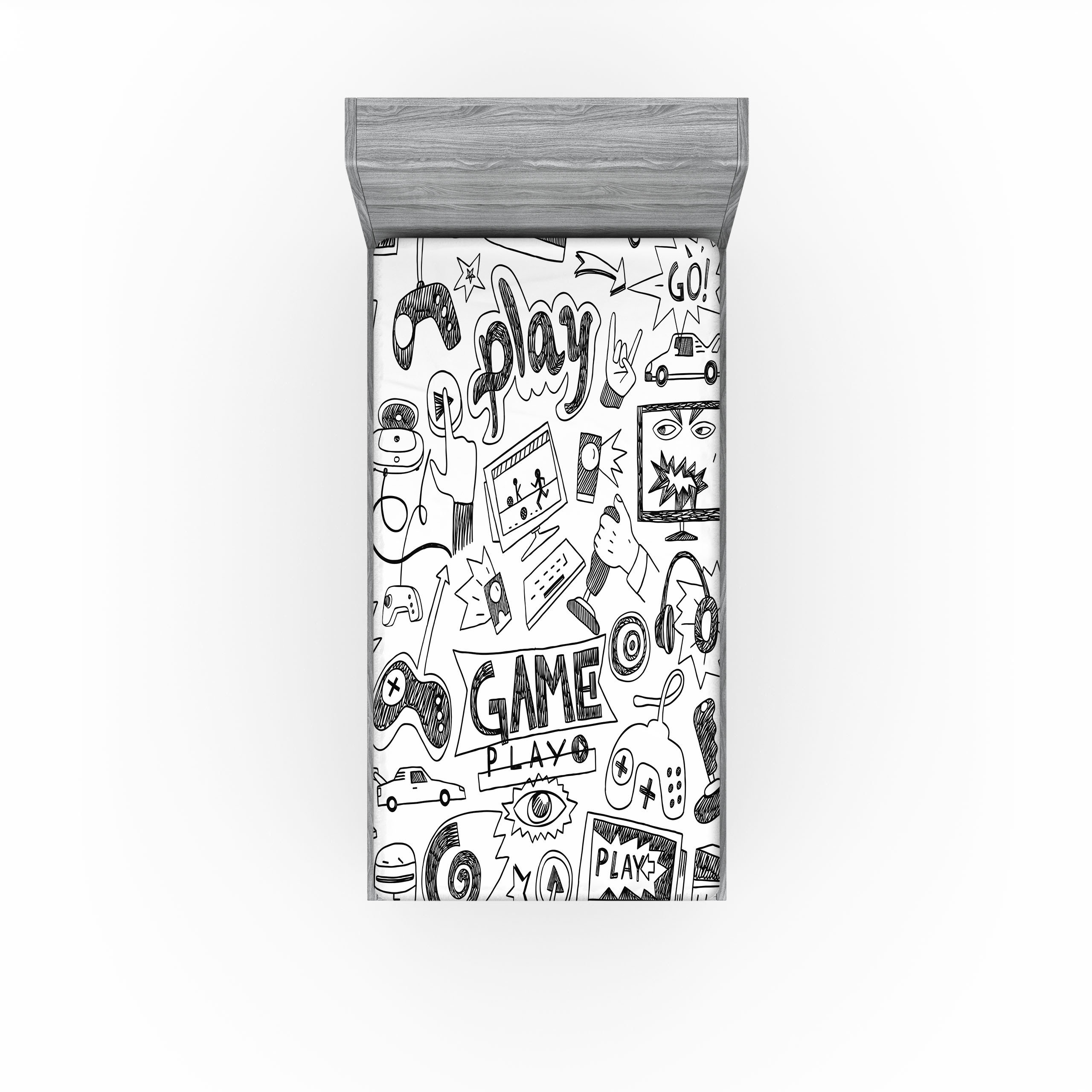 Ambesonne Video Games Fitted Sheet 2-Pack Sketch Style Gaming Black ...