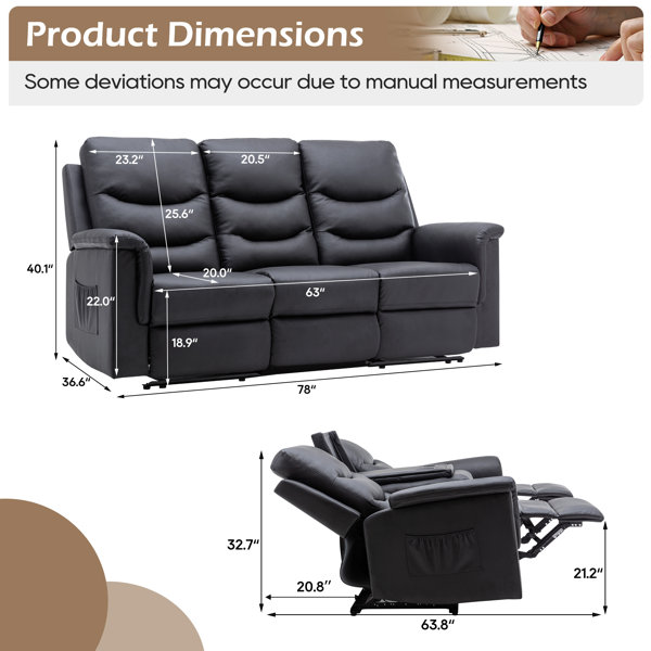 LVUYOYO 78" PU Leather Manual Reclining Sofa with Console and Drop Down ...