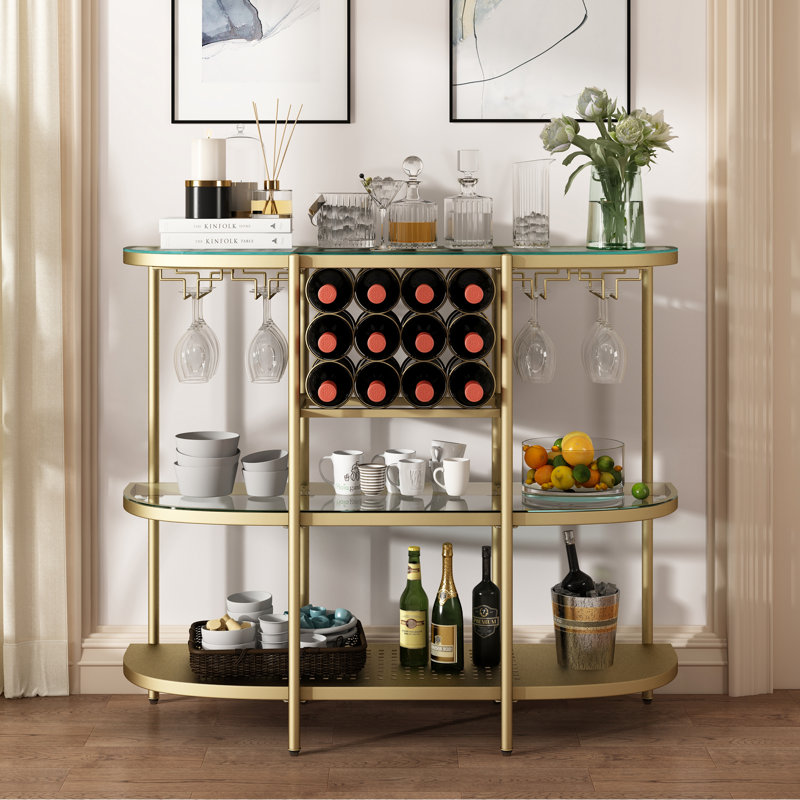 Willa Arlo™ Interiors Itasca Metal Wine Bar Stand with 4-Tier Storage ...